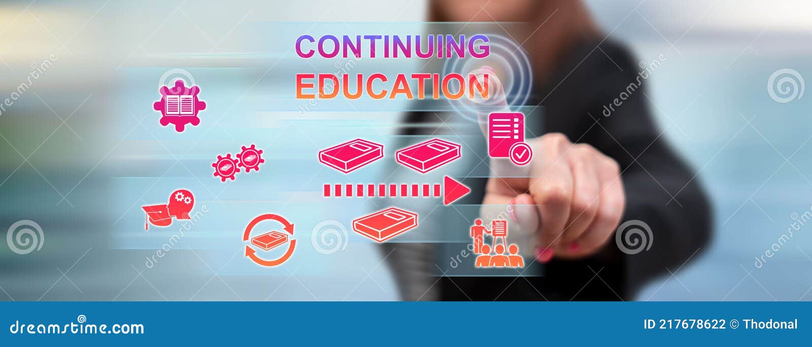 Woman Touching a Continuing Education Concept Stock Illustration ...