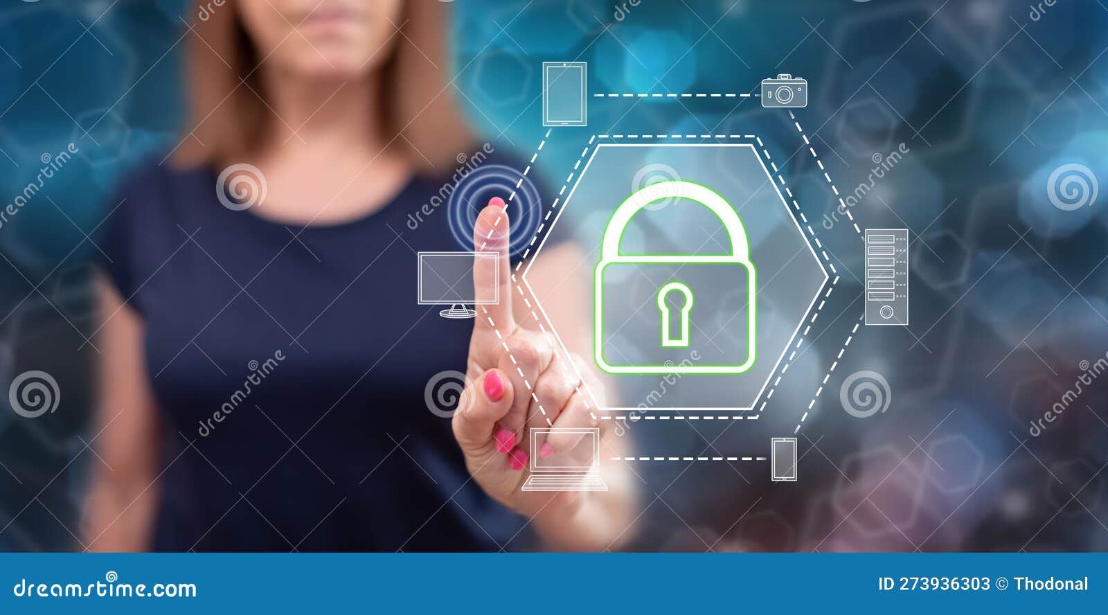Woman Touching a Devices Security Concept Stock Image - Image of finger ...