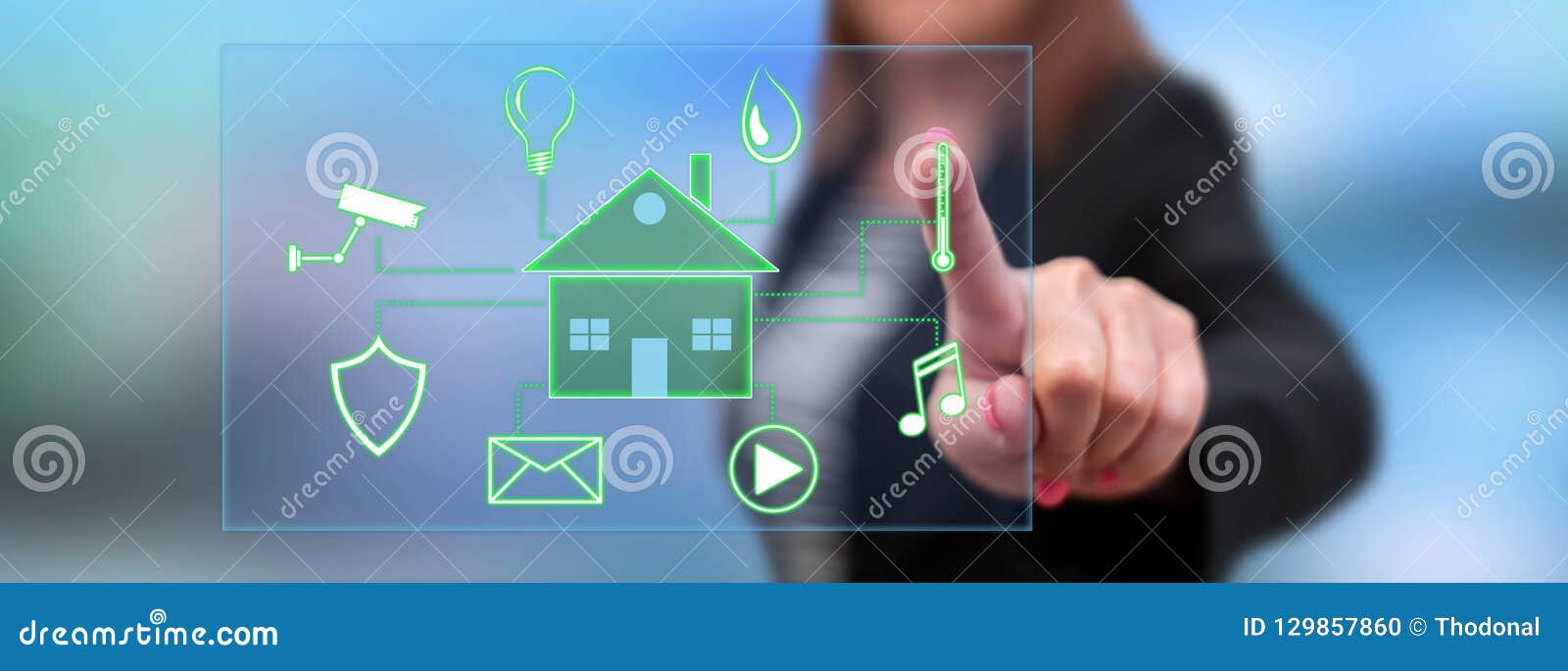 Woman Touching a Digital Smart Home Automation Concept Stock Photo ... Woman Touching a Digital Smart Home Automation Concept Stock Photo ...