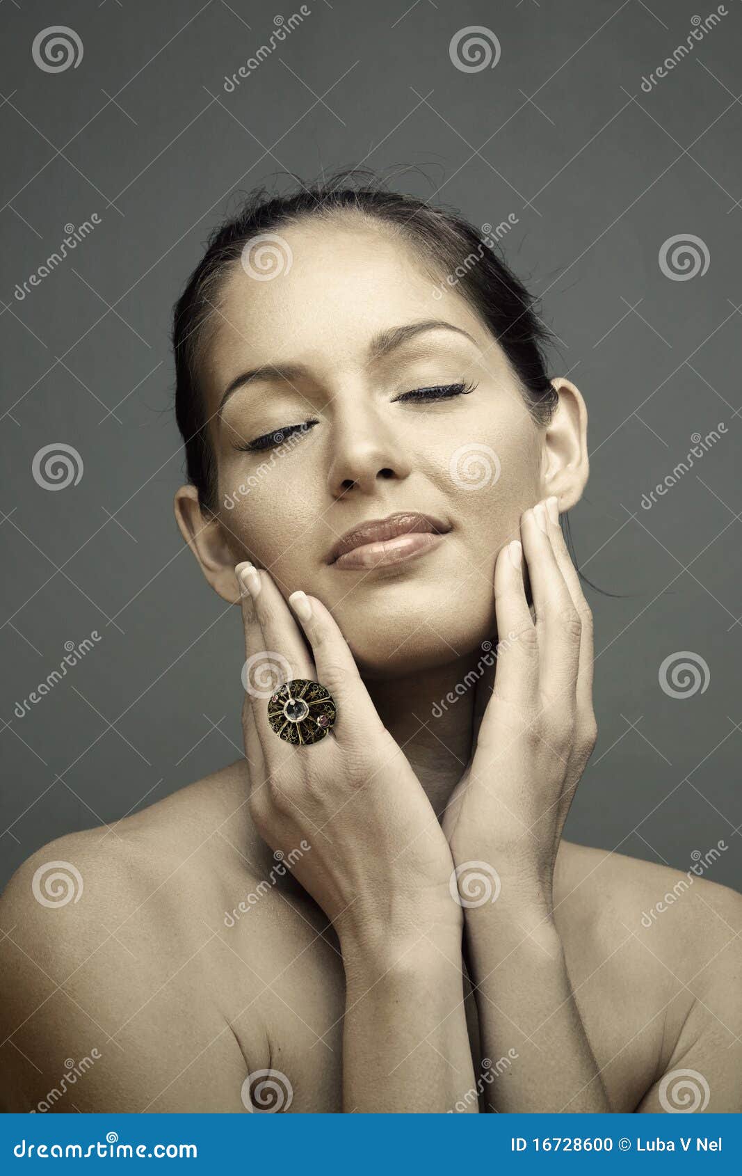 Woman touching face stock photo. Image of dark, full - 16728600