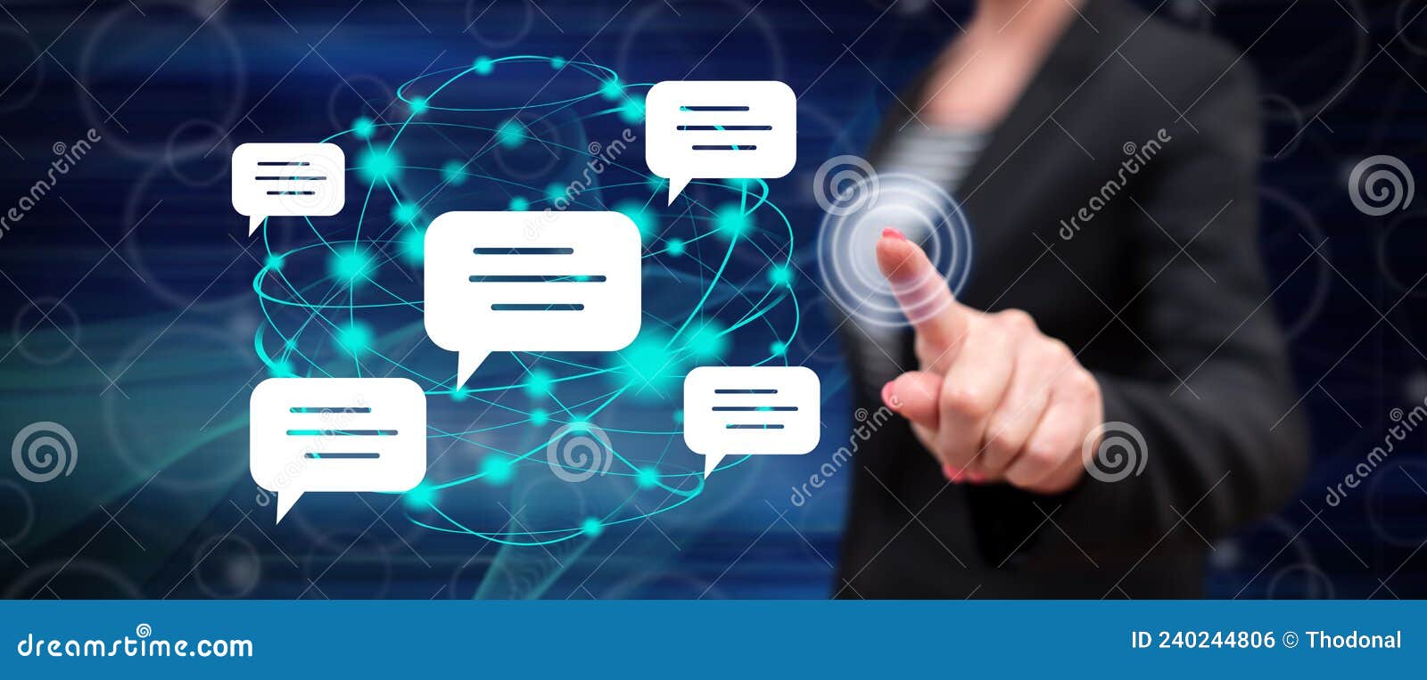 Woman Touching a Global Communication Concept Stock Photo - Image of ...