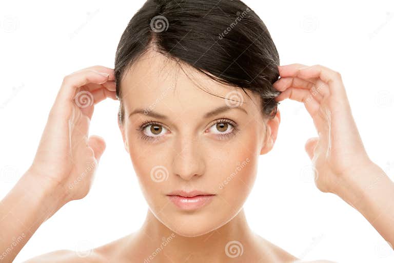 Woman touching head stock photo. Image of gesturing, caucasian - 12602678