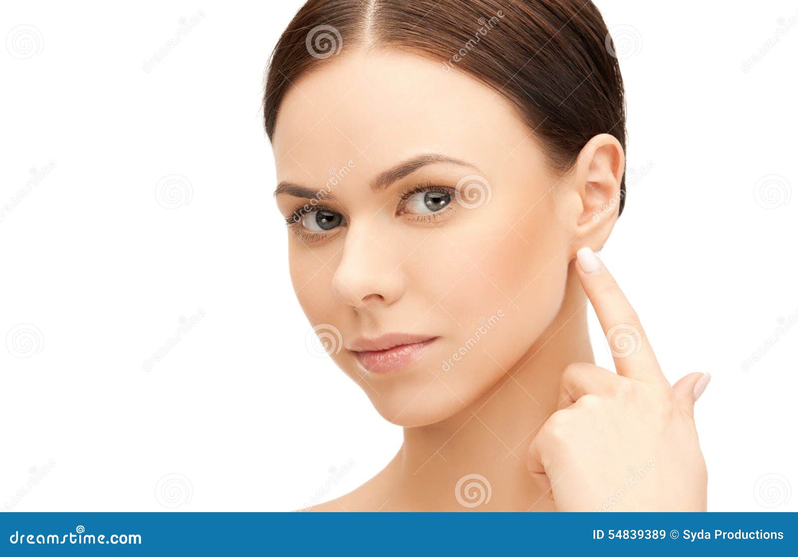 Woman touching her ear stock image. Image of hand, earrings - 54839389