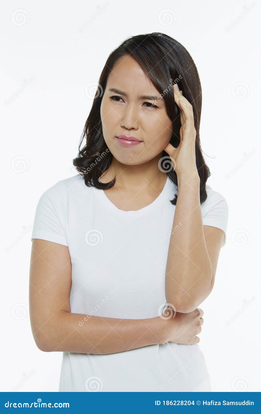 Woman Touching Her Forehead Stock Photo - Image of headache, korean ...