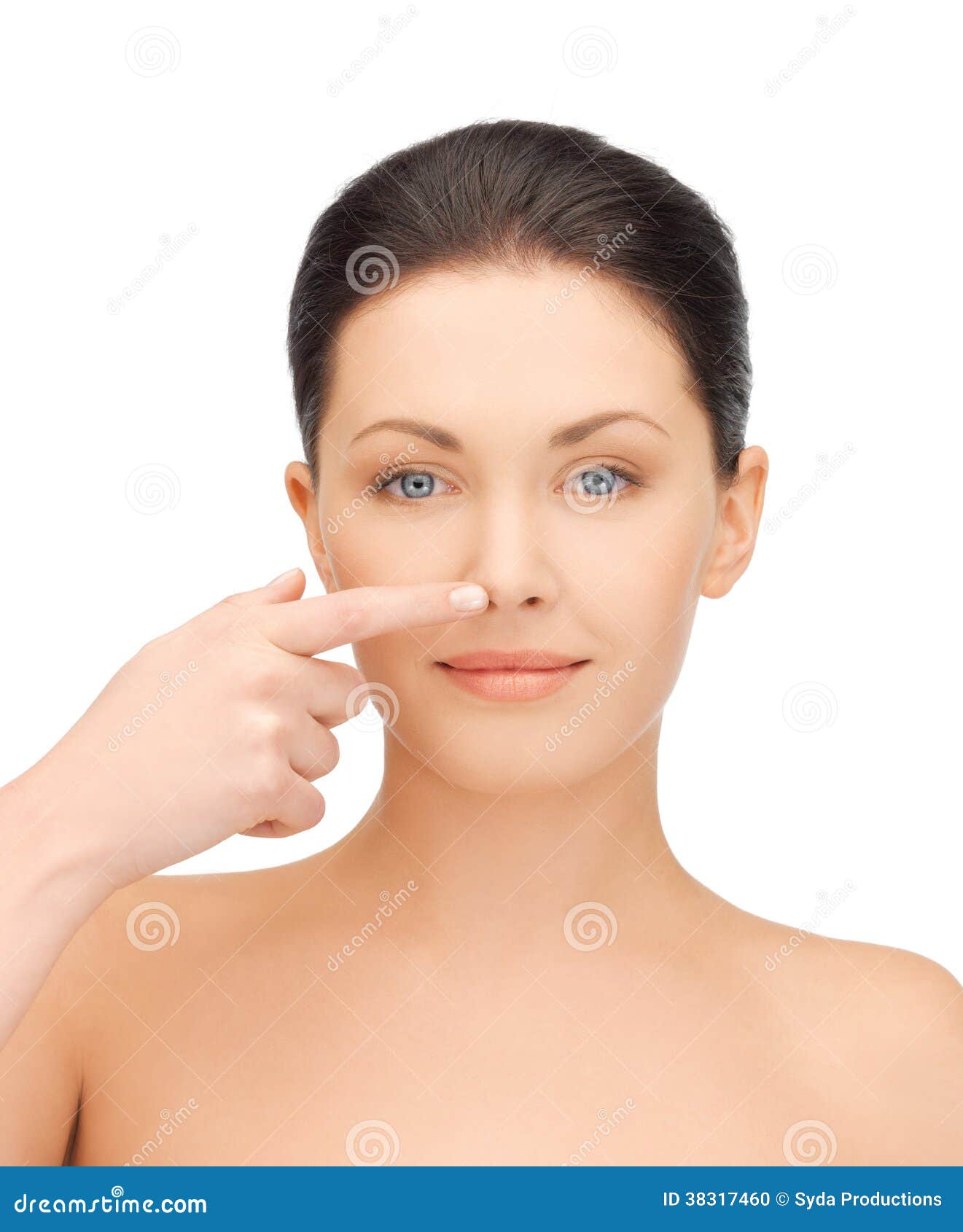 Woman touching her nose stock photo. Image of person - 38317460