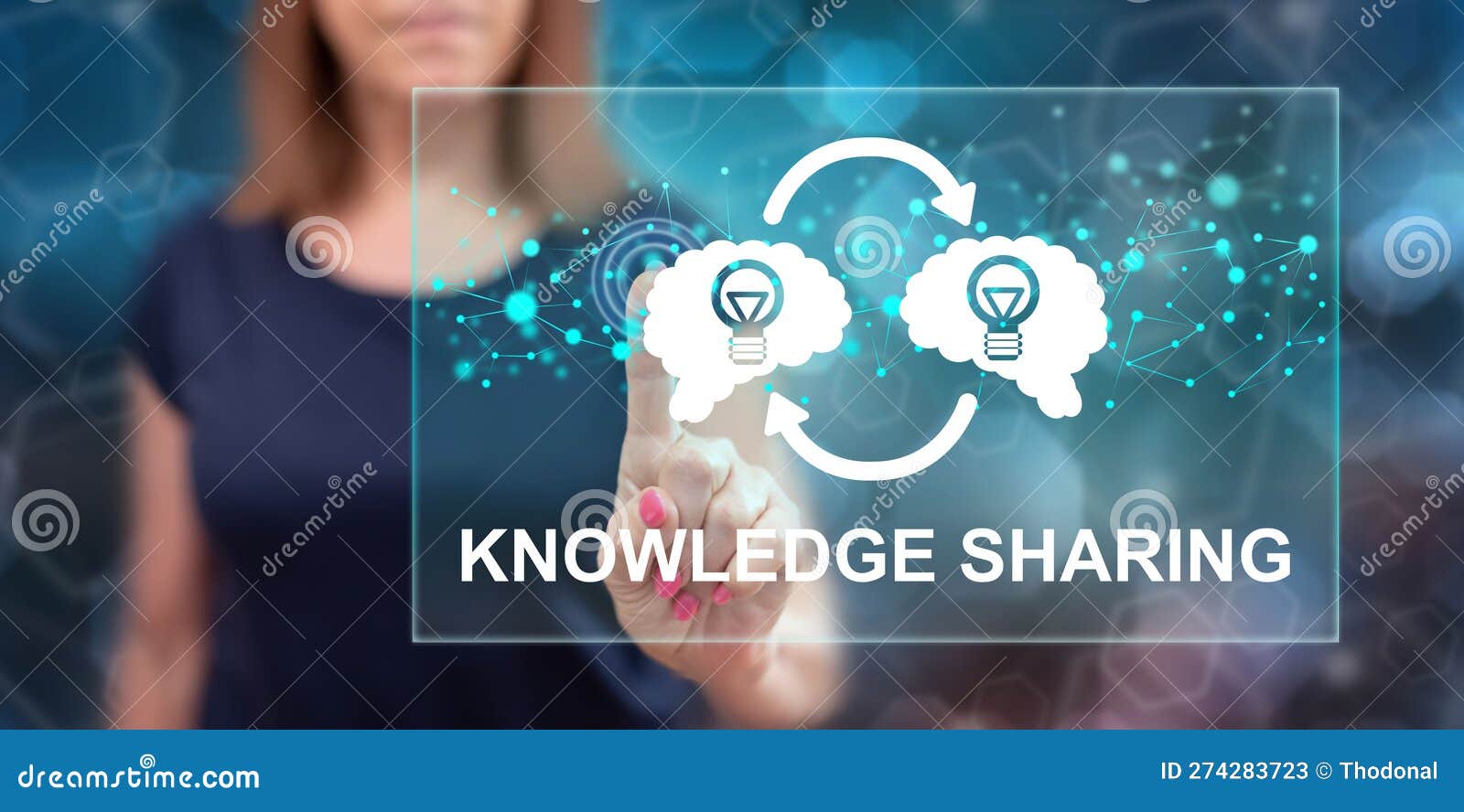 Woman Touching a Knowledge Sharing Concept Stock Illustration ...
