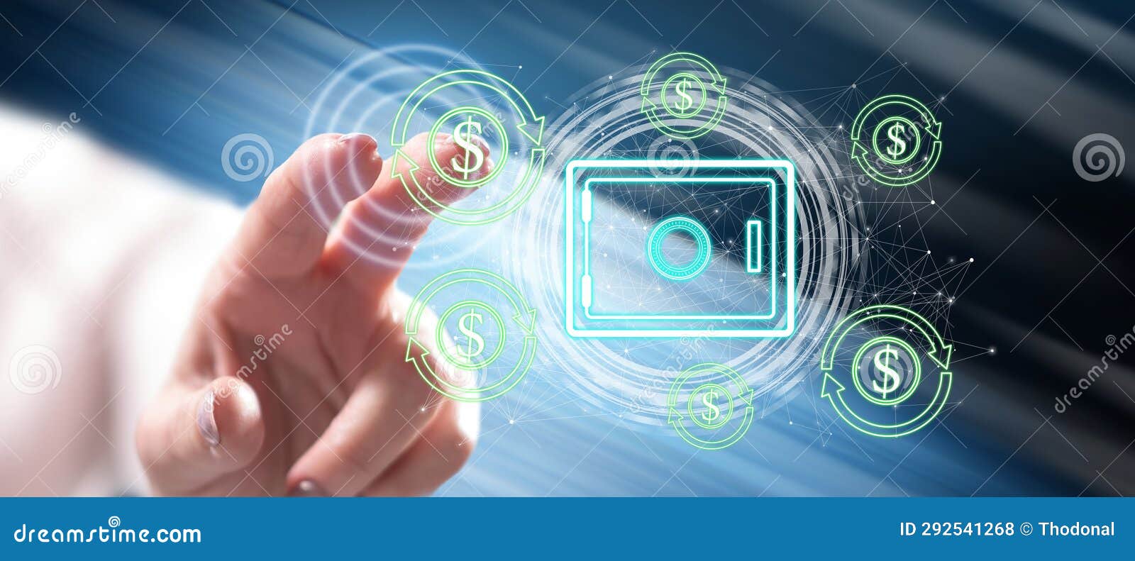 Woman Touching a Secure Money Transfer Concept Stock Photo - Image of ...