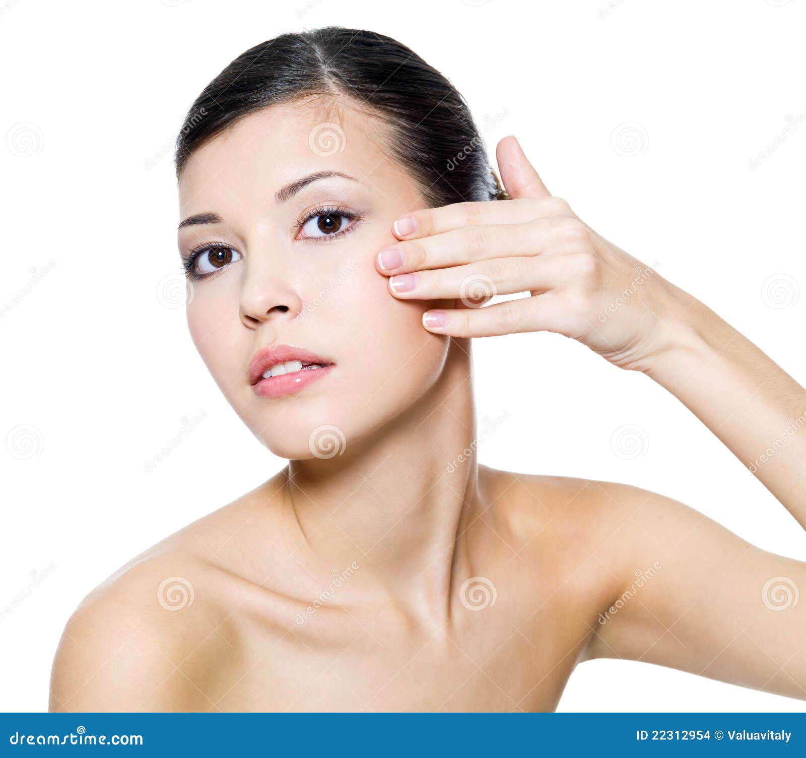 Woman Touching Skin on Face Stock Photo - Image of pinch, stroking ...