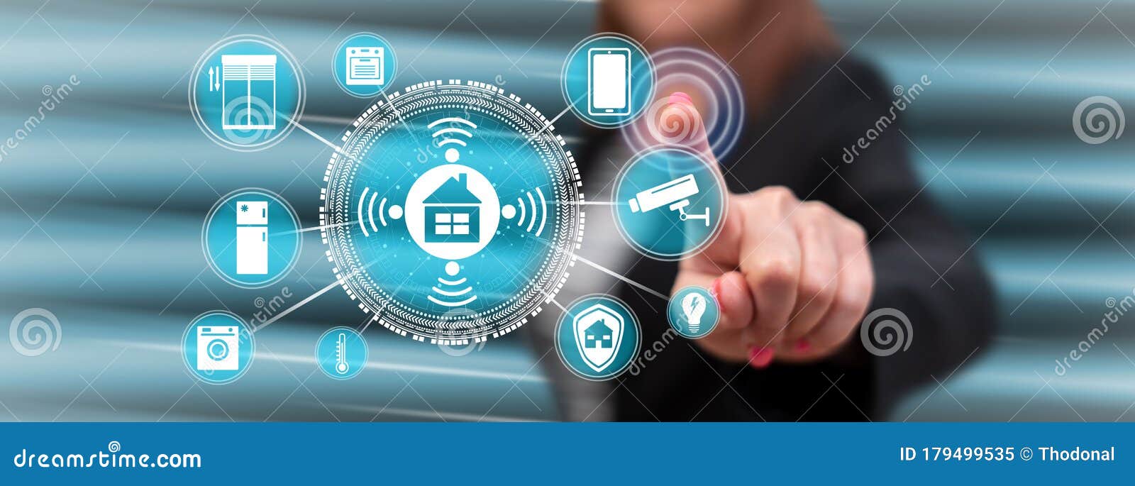 Woman Touching a Smart Home Concept Stock Image - Image of touch ...