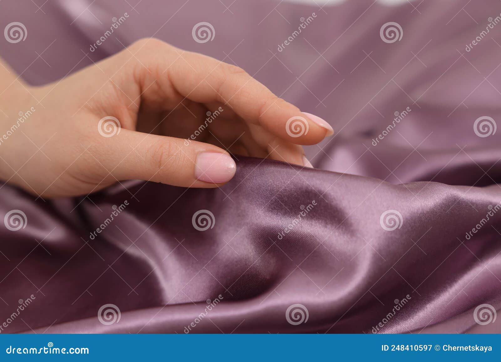 Woman Touching Smooth Silky Fabric, Closeup View Stock Image - Image of ...