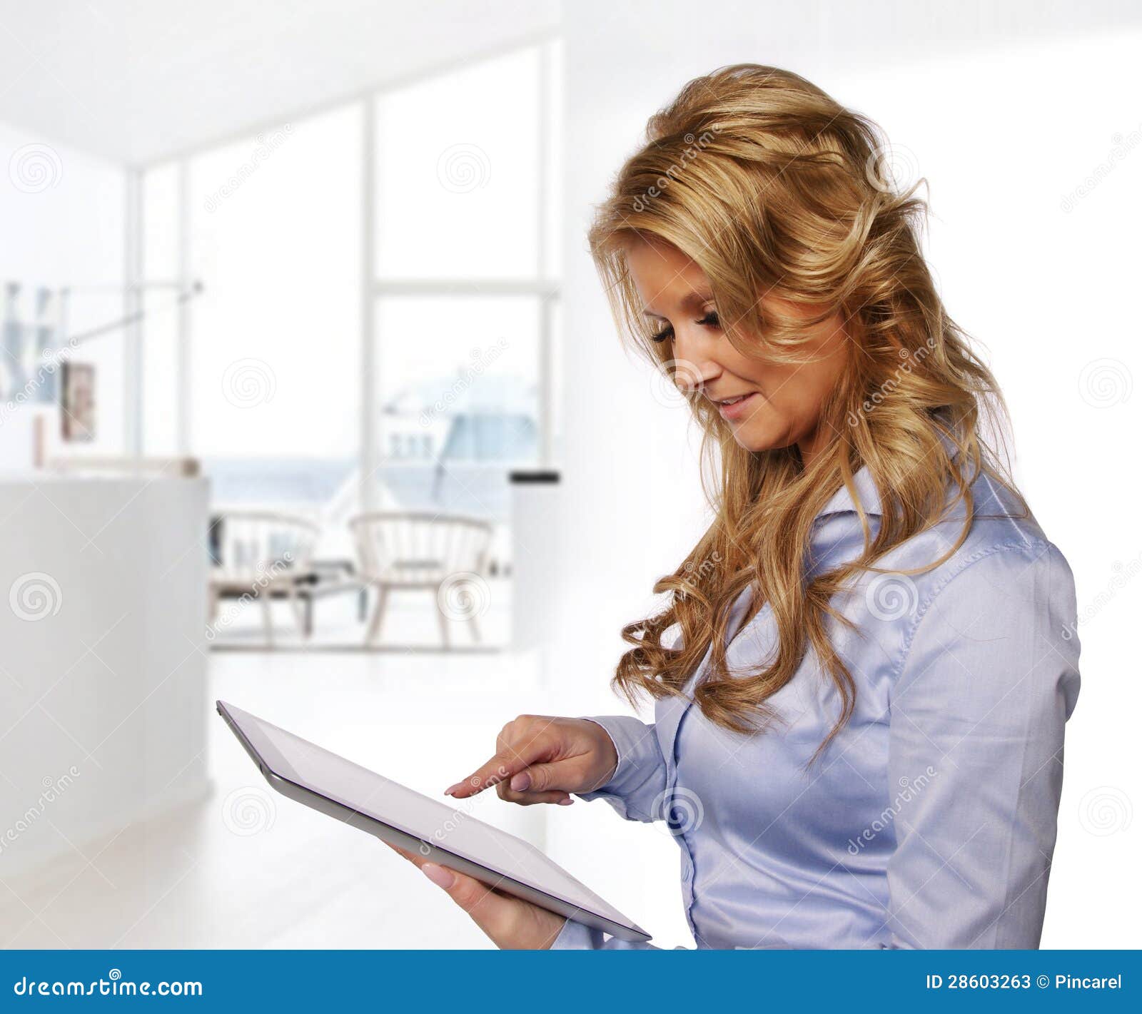Woman Touching Tablet Computer Stock Image - Image of glass, blonde ...