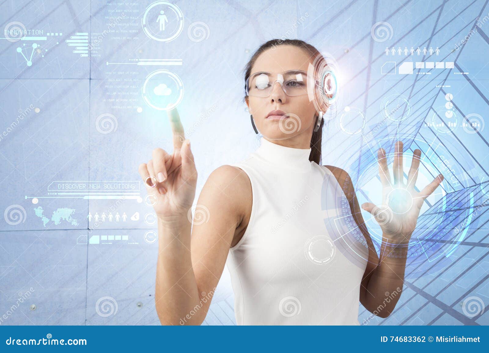 Woman Touching the Virtual Future Interface Stock Photo - Image of ...