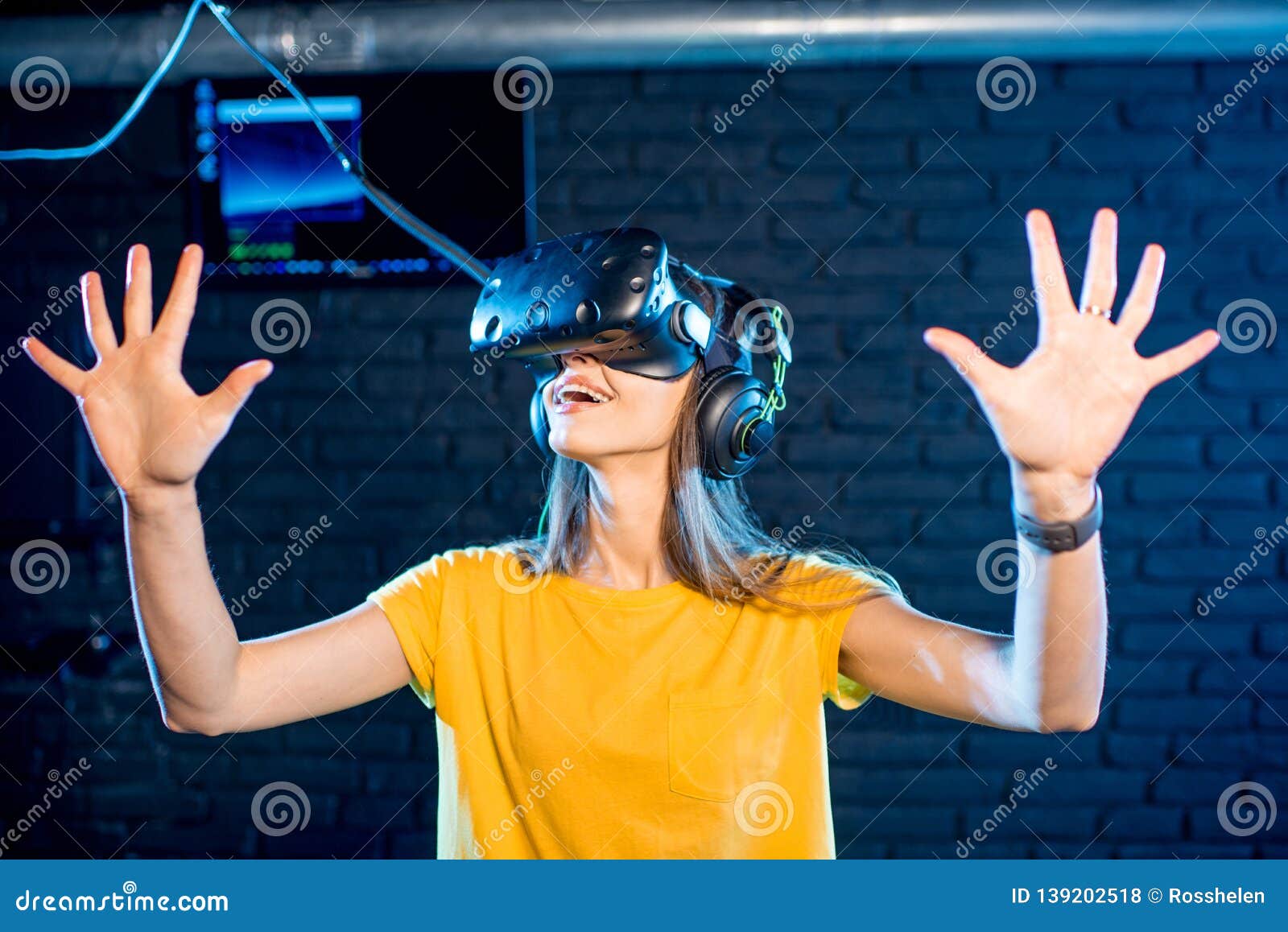 Woman Using Virtual Reality Headset Stock Photo - Image of person ...
