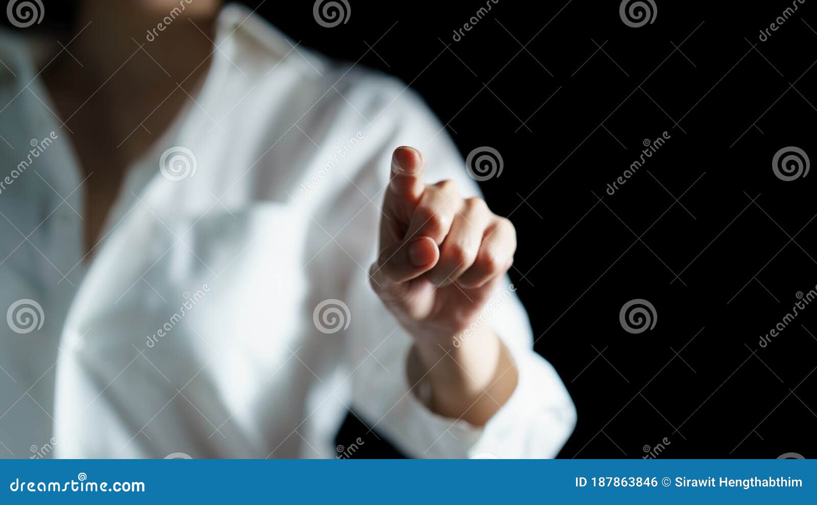 Woman Touching Visual Screen with Her Finger Stock Photo - Image of ...