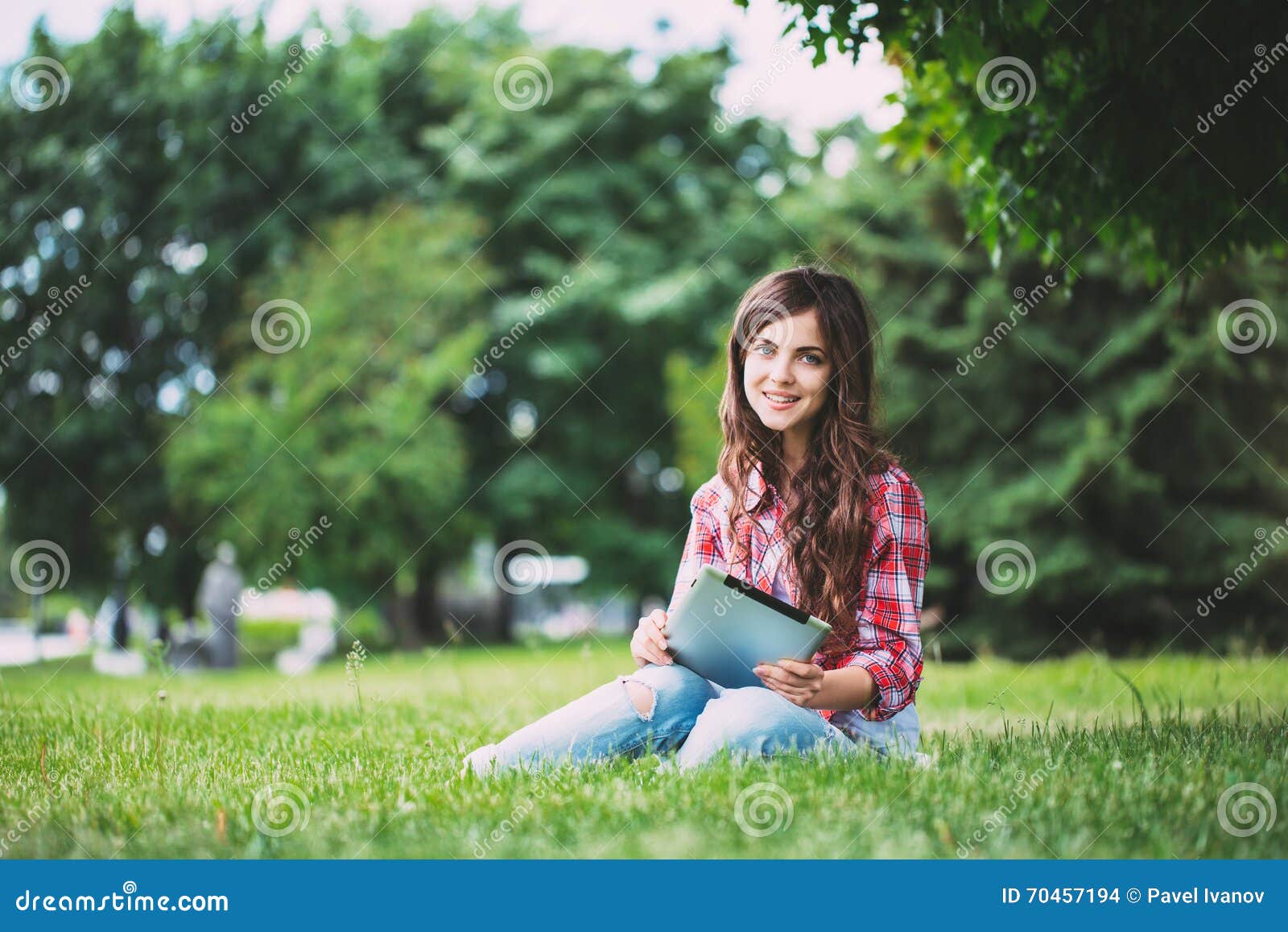 Woman with Touchpad on Outdoors. Stock Photo - Image of nature, holding ...