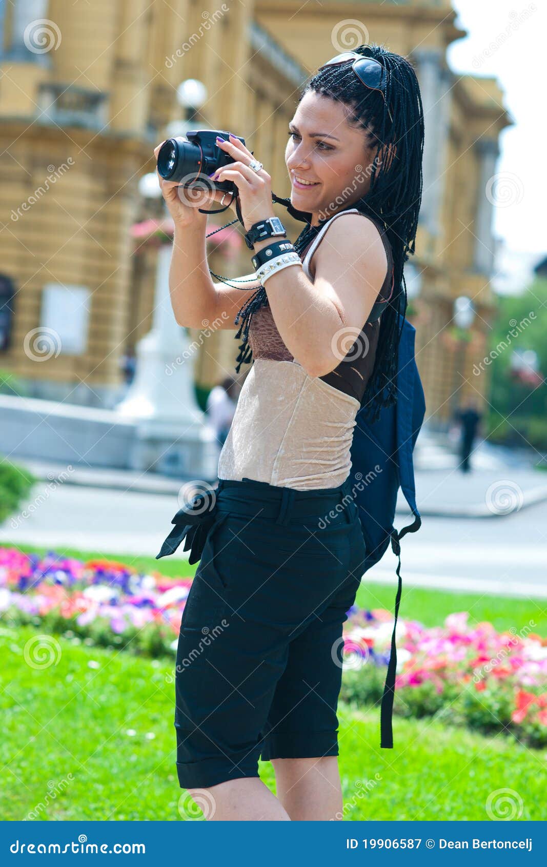 Woman tourist with camera stock image. Image of summer - 19906587