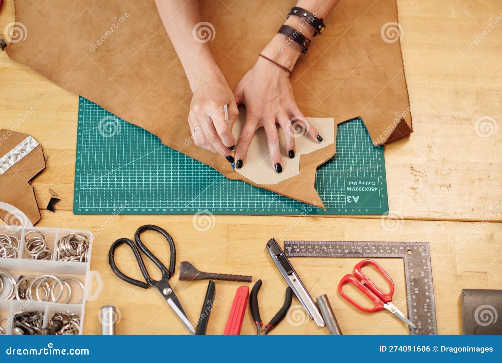 Woman Tracing Pattern stock photo. Image of wrench, workplace - 274091606