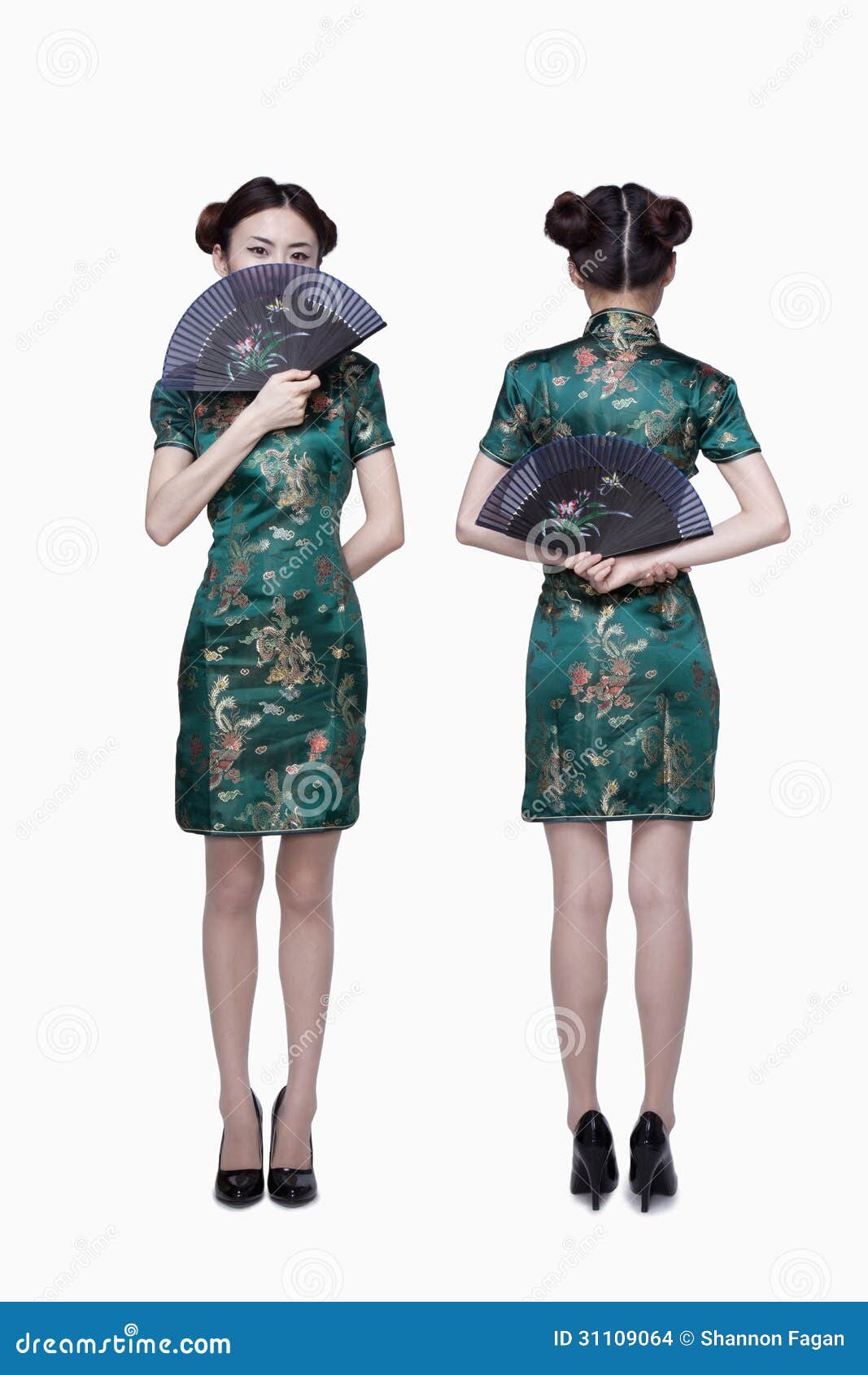 Woman in Traditional Clothing, Front and Back, Studio Shot Stock Photo ...