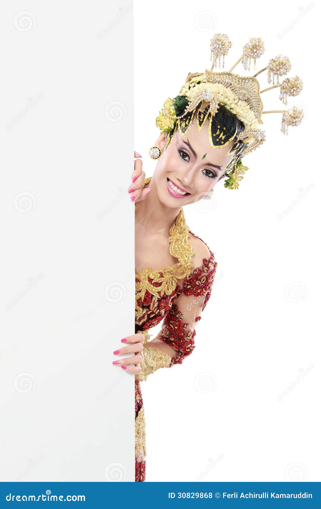 Woman with Traditional Dress of Java with Blank Board Stock Photo ...