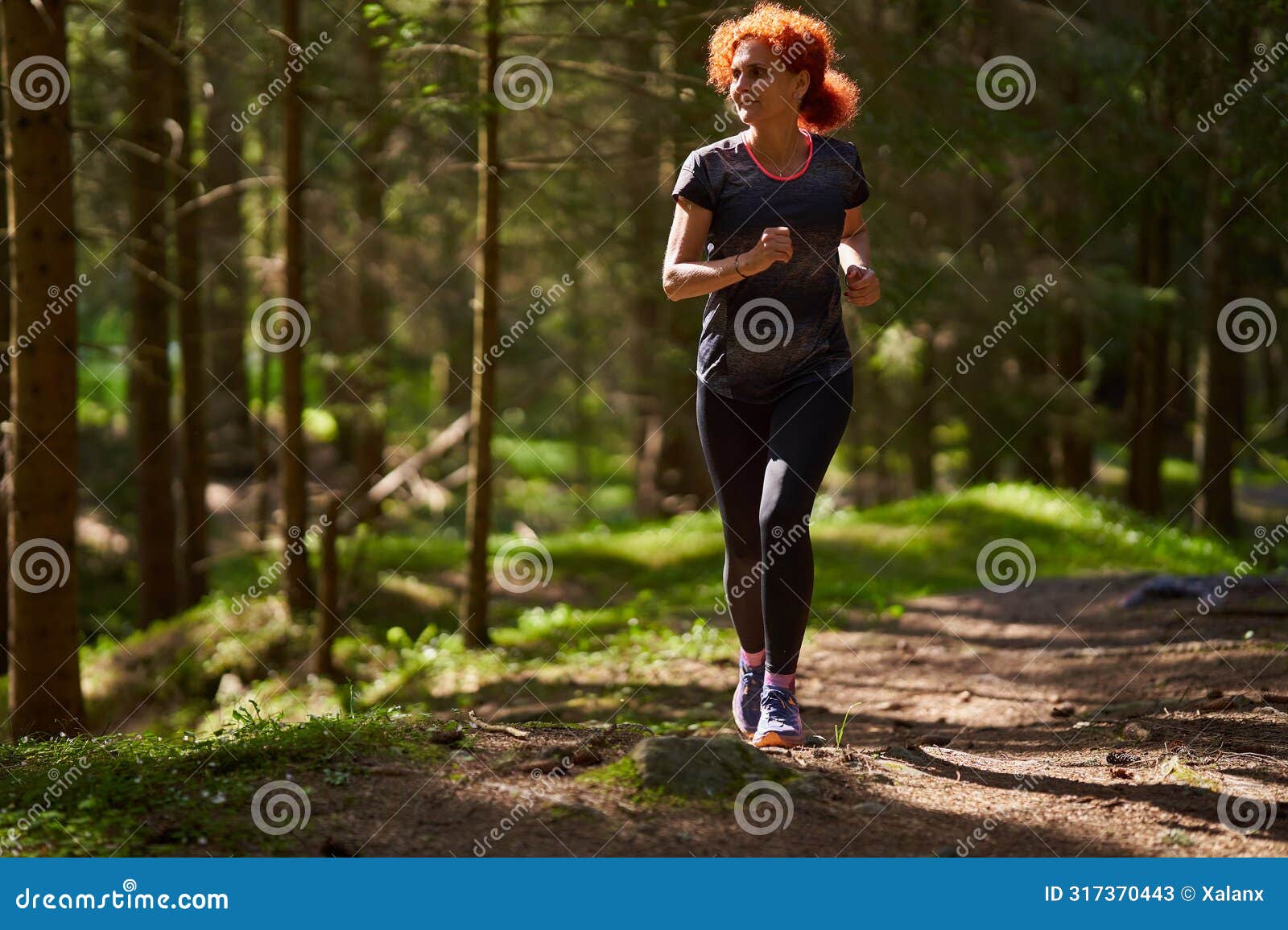 Woman Trail Runner in the Forest Stock Image - Image of girl, pine ...
