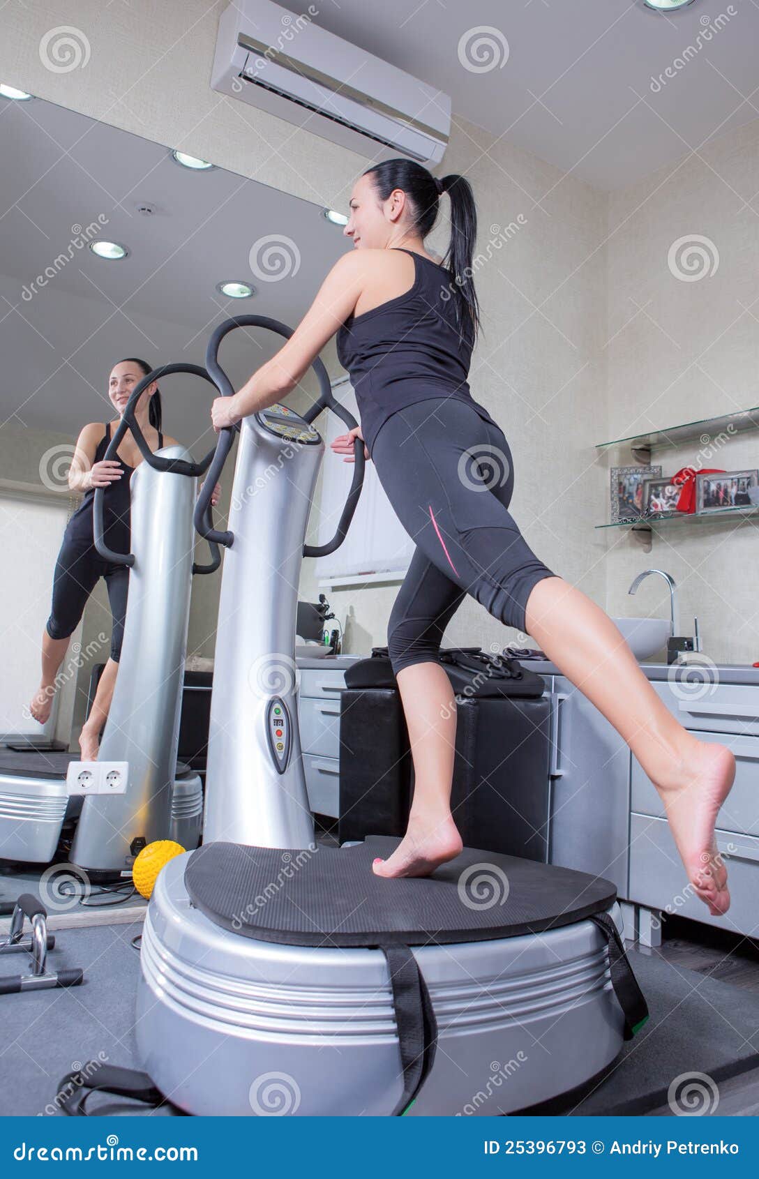 Woman on Trainer Machine in Sport Gym Stock Image - Image of shape ...