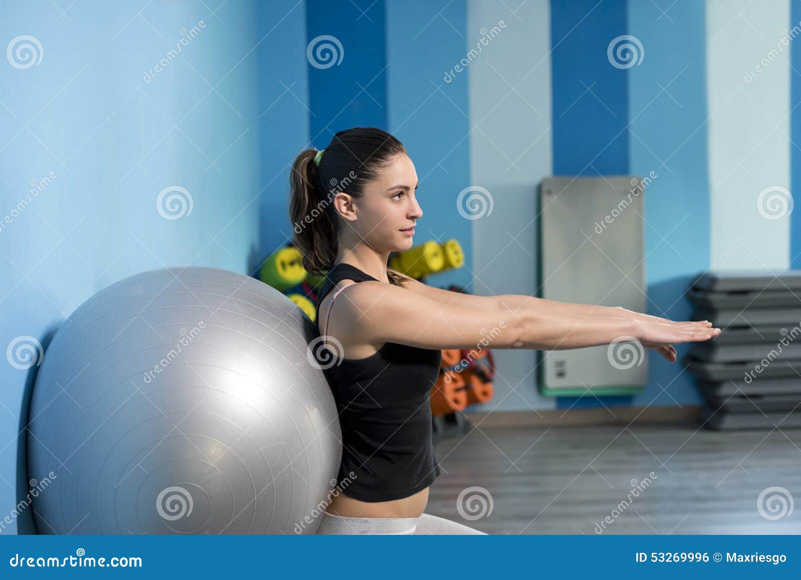 Woman Training at Gym with Balloon Stock Photo - Image of beauty ...