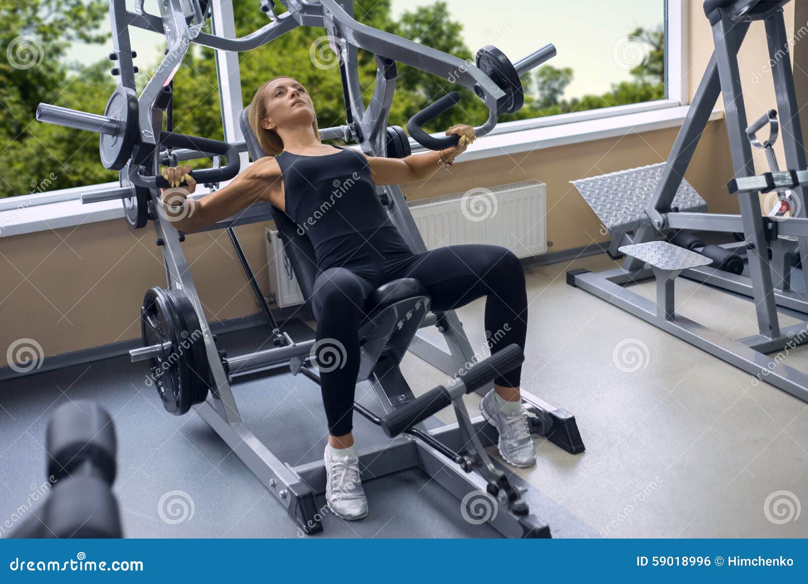 Woman Trains Pecs in the Gym Stock Photo - Image of health, muscular ...