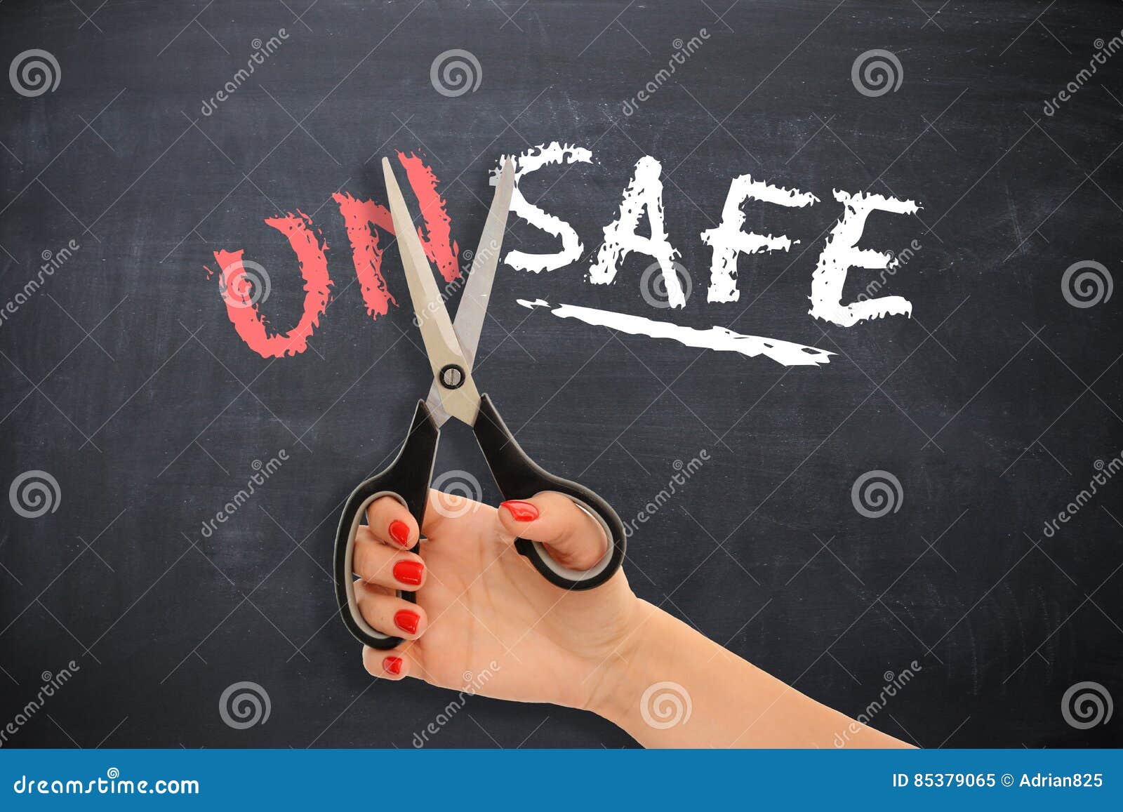 Woman Transforming the Word â€œunsafeâ€ into â€œsafeâ€ with Scissors ...