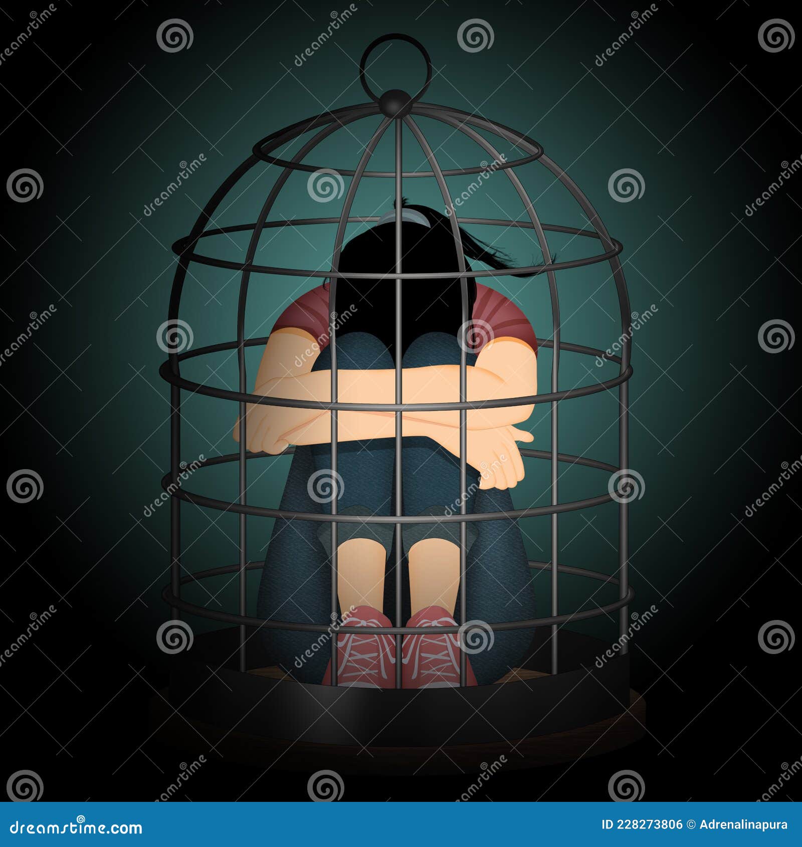 Woman trapped in the cage stock illustration. Illustration of cage ...