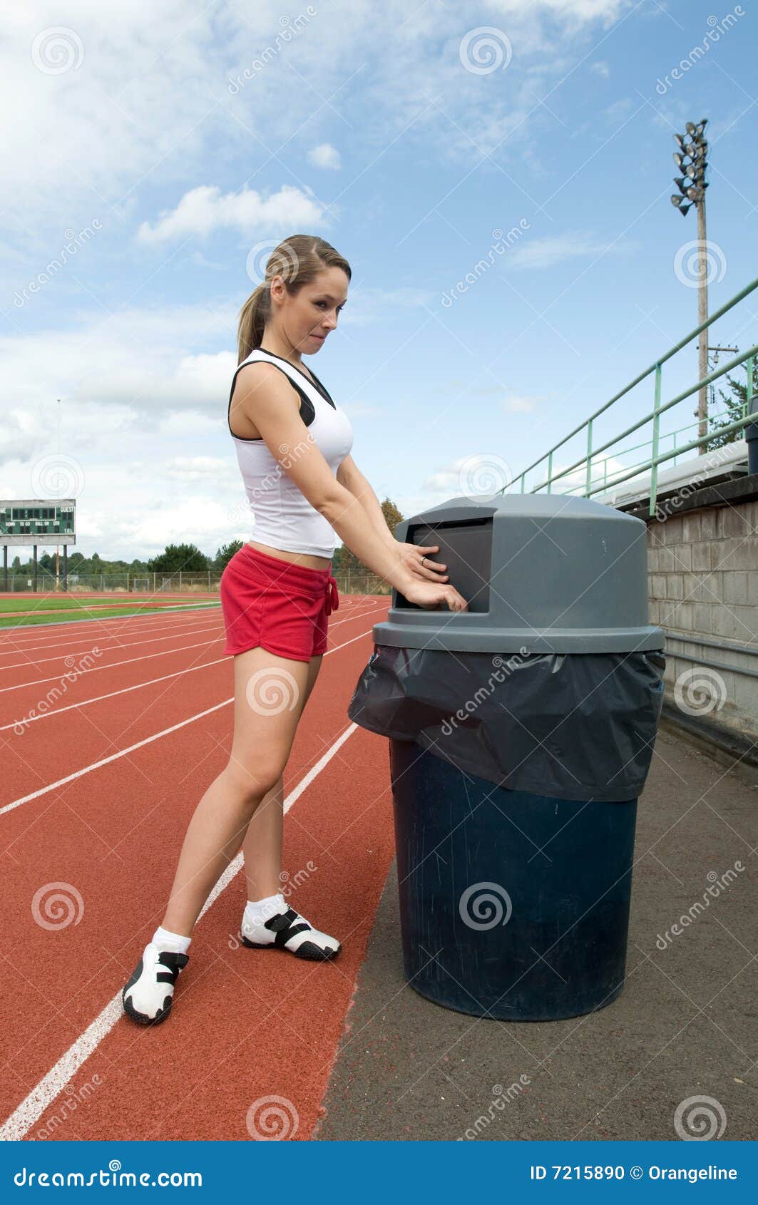 Woman with Trash Can stock photo. Image of outdoors, upset - 7215890