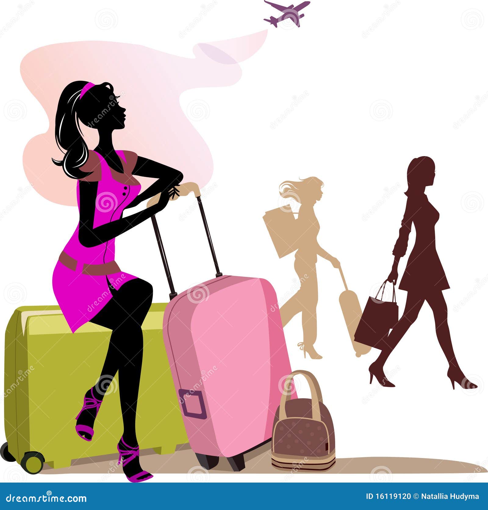Woman with travel cases. stock vector. Illustration of elegance - 16119120