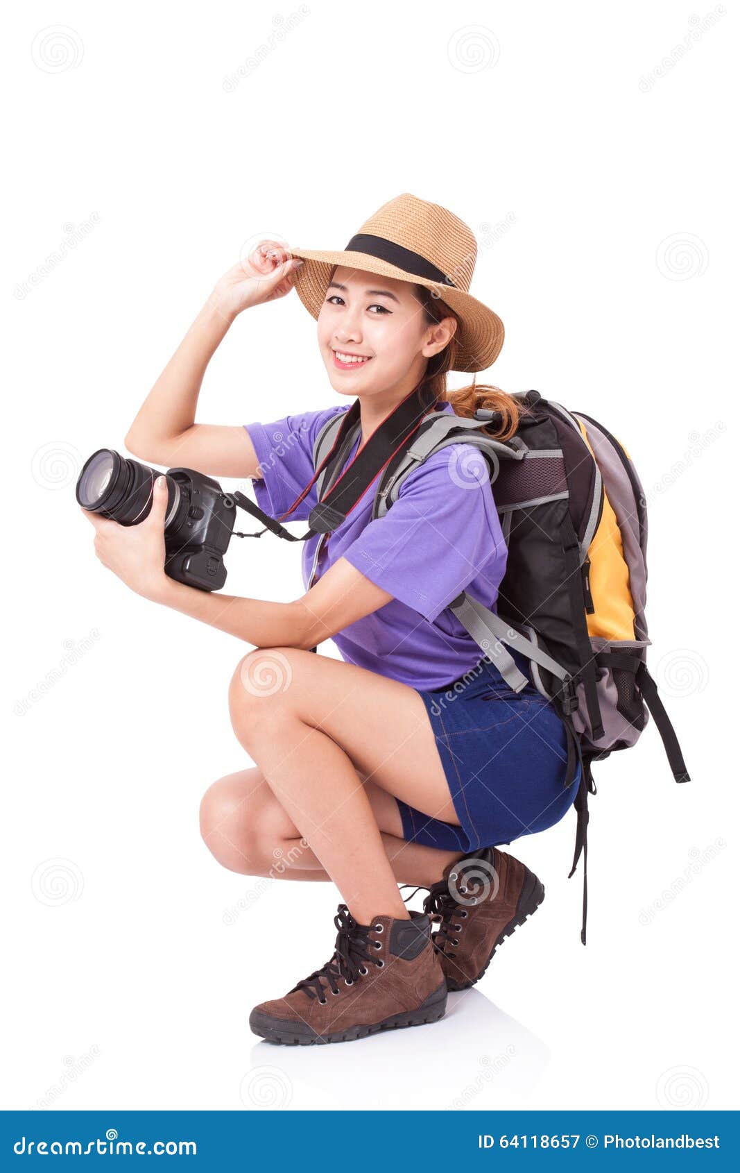 Woman Traveler with a Camera Stock Image - Image of suitcase, asian ...