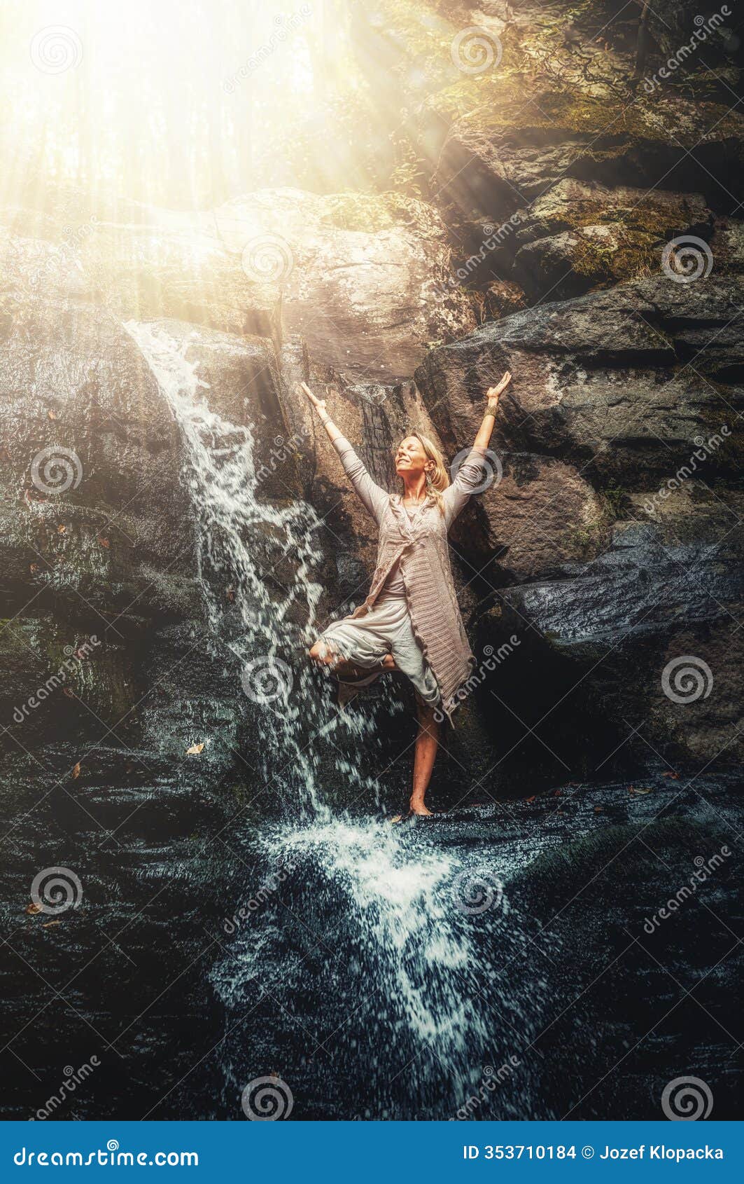 Woman in Tree Yoga Position in the Forest. Stock Photo - Image of ...
