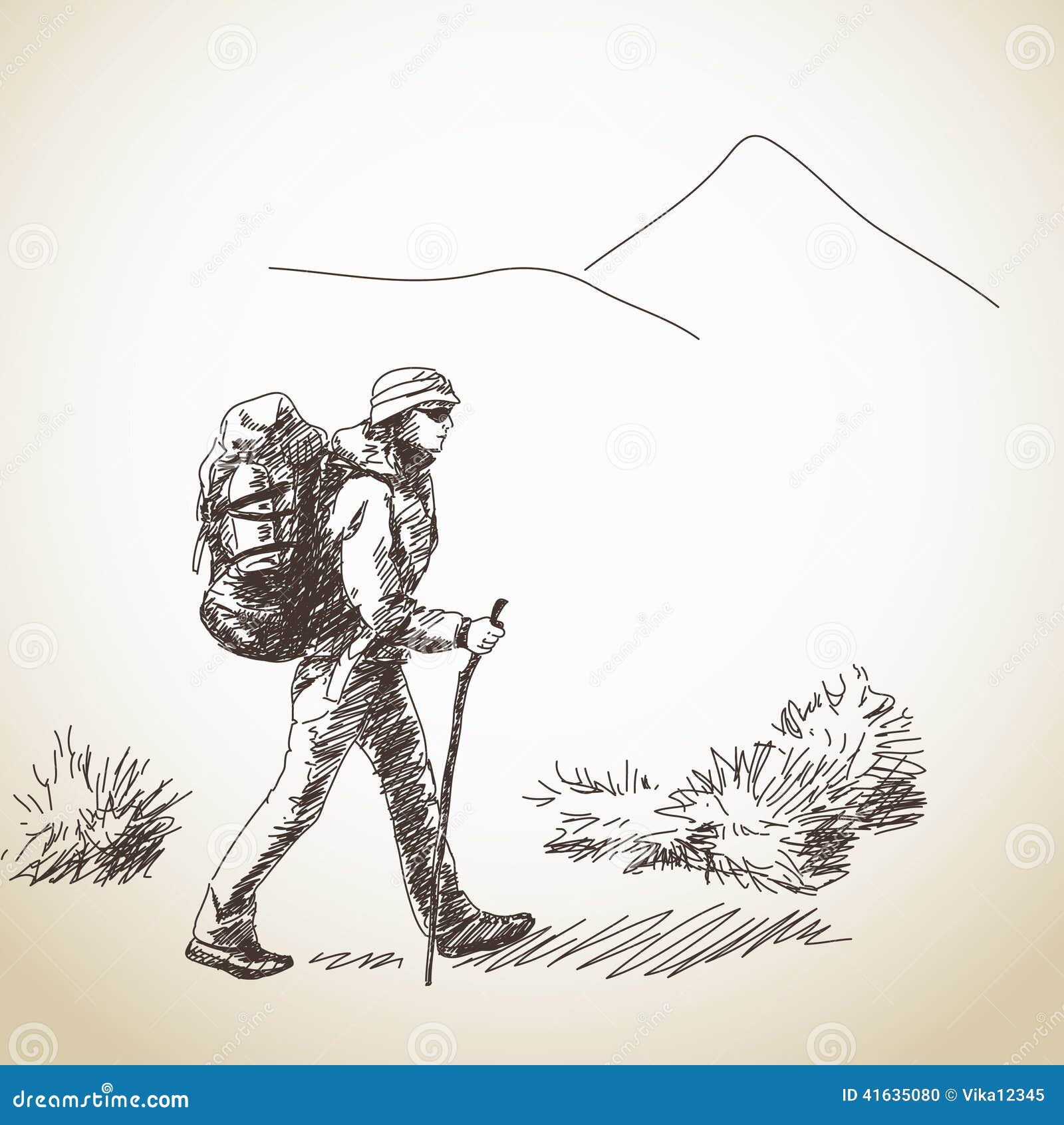 Woman Trekking with Backpack Stock Vector - Illustration of hand ...