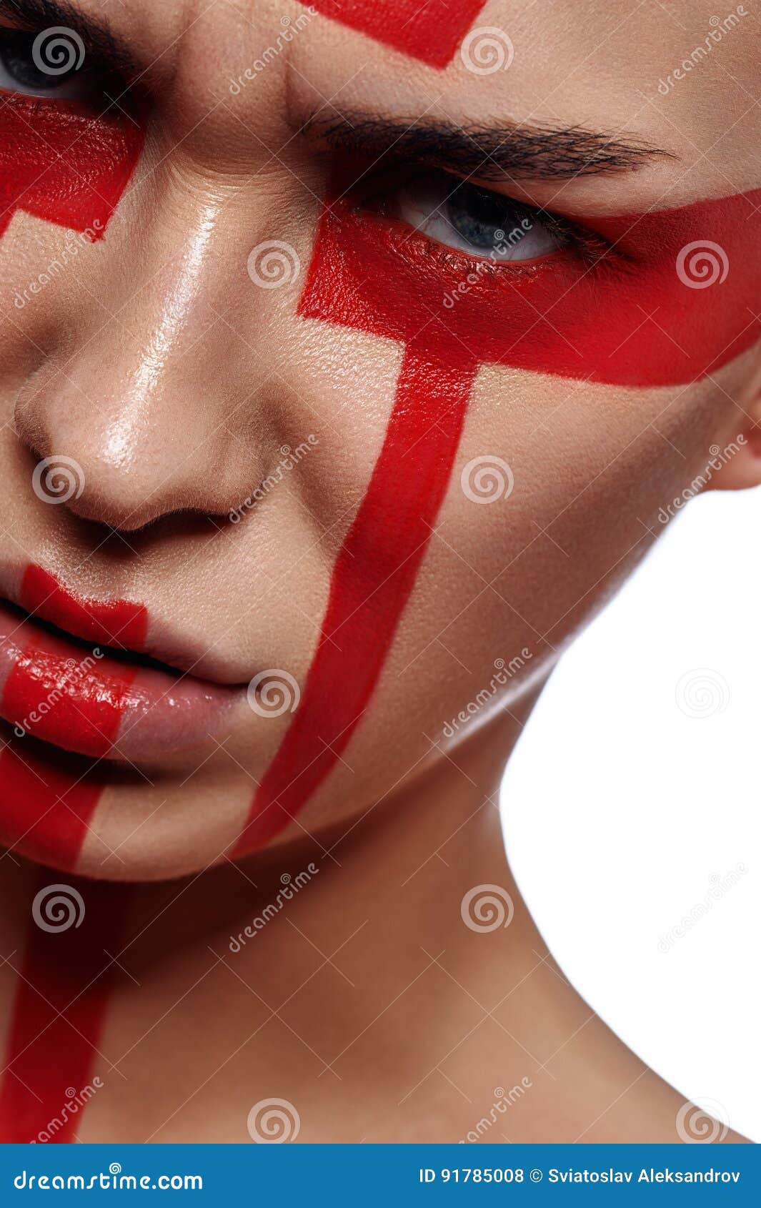Woman with Tribal Red Painted Forms on Her Face Stock Photo - Image of ...