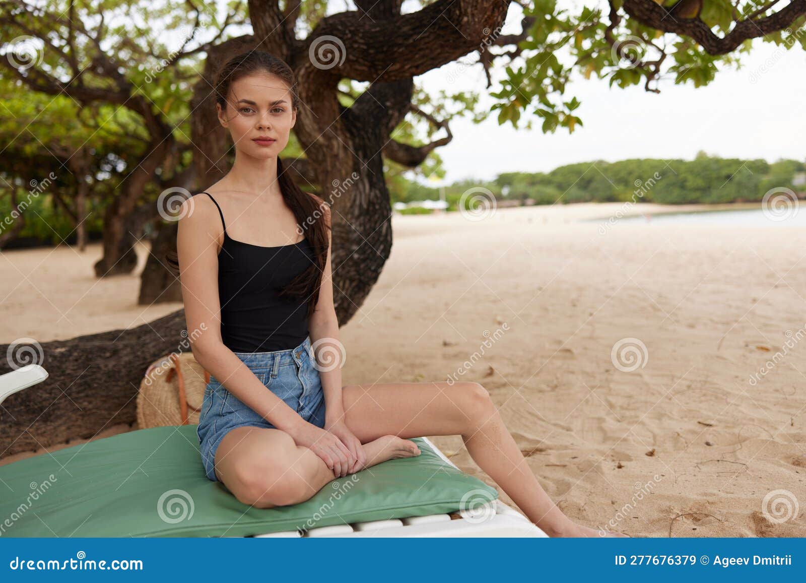 Woman Smiling Resort Lying Lifestyle Beach Female Sand Sea Ocean Sunbed