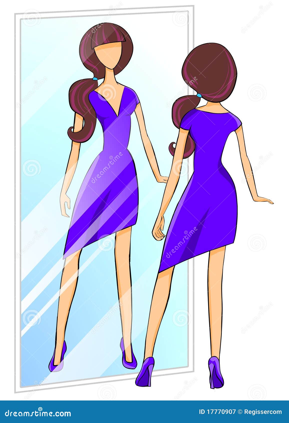 Woman trying on a dress stock illustration. Illustration of cloakroom ...
