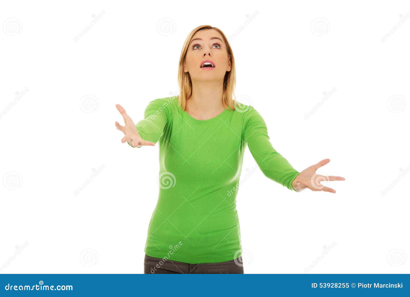 Woman Trying To Catch Something. Stock Image - Image of emotion ...