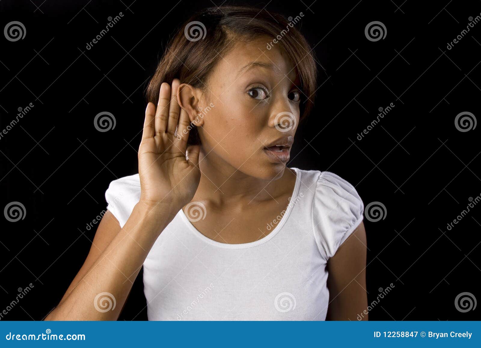Woman trying to listen stock image. Image of listening - 12258847