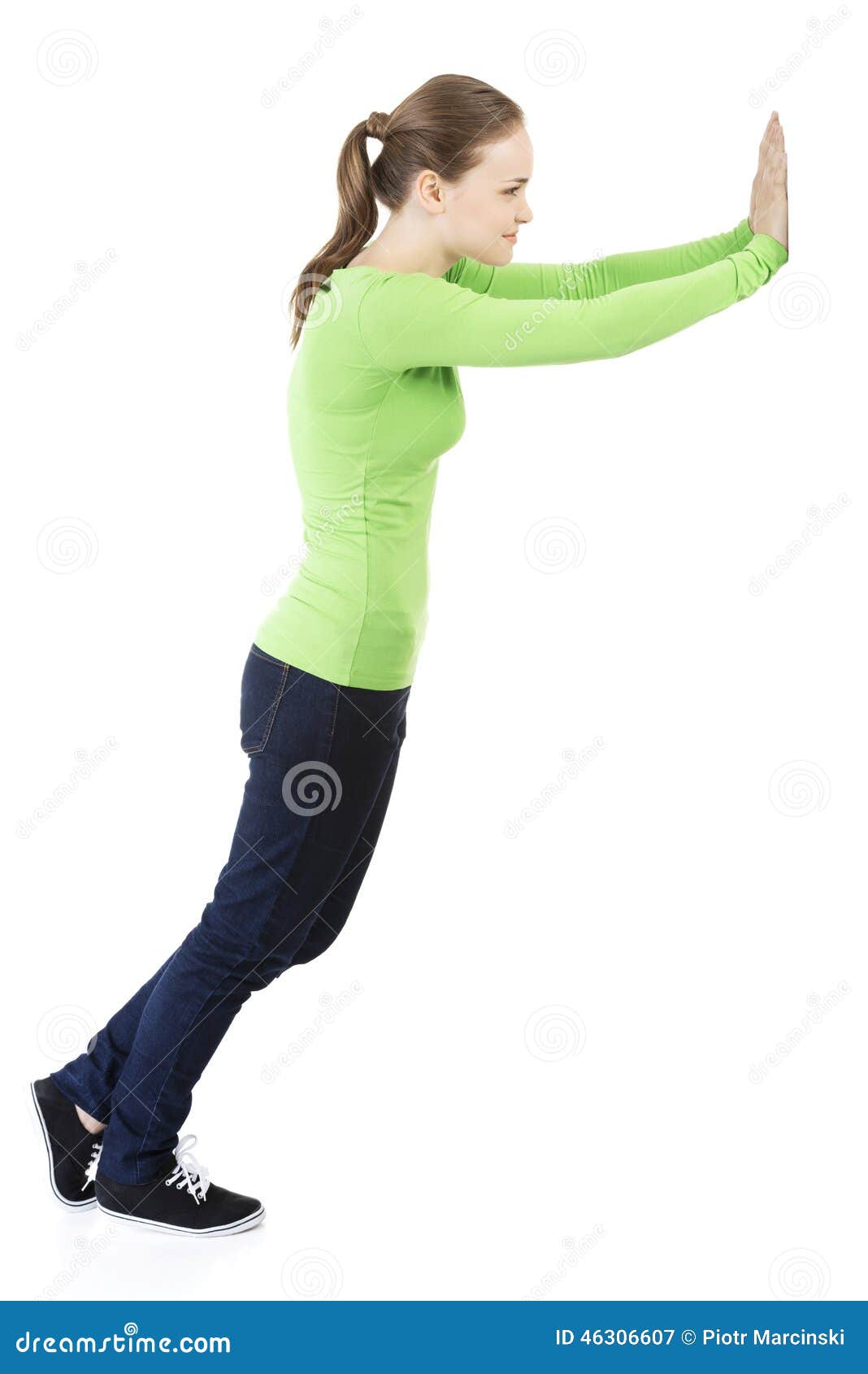 Woman Trying To Push the Wall Stock Image - Image of human, push: 46306607