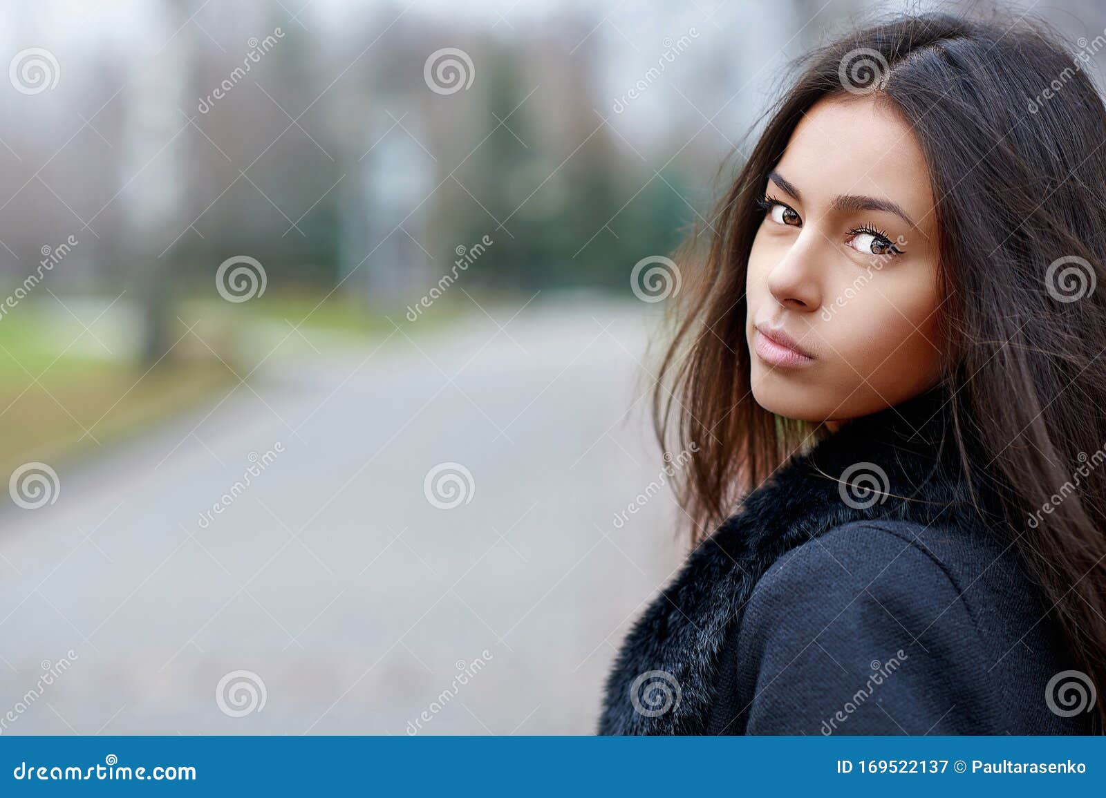 Woman Turning Around and Looking at You - Copy Space Stock Image ...