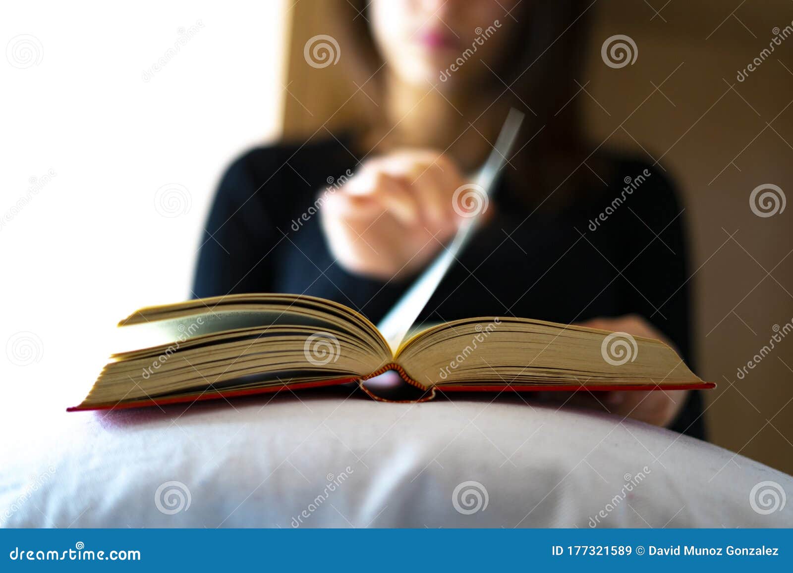 Woman Turning the Page of a Book Stock Image - Image of concept ...