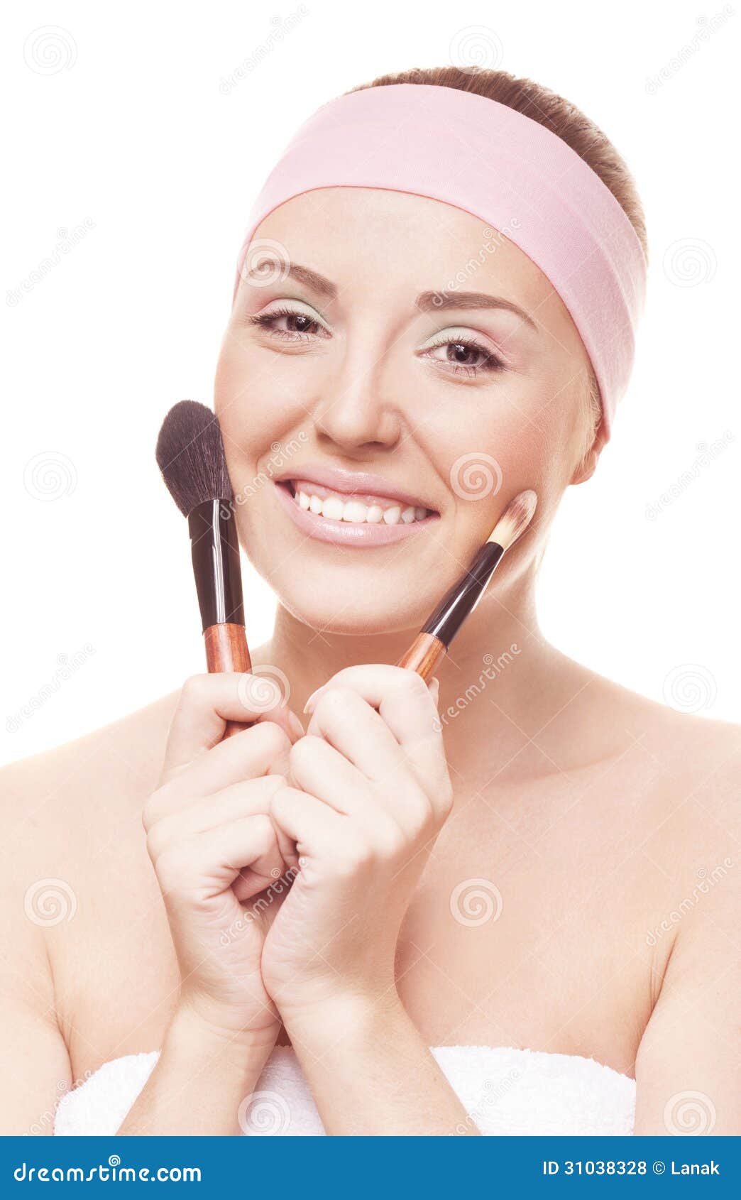 Woman with two brushes stock photo. Image of happiness - 31038328