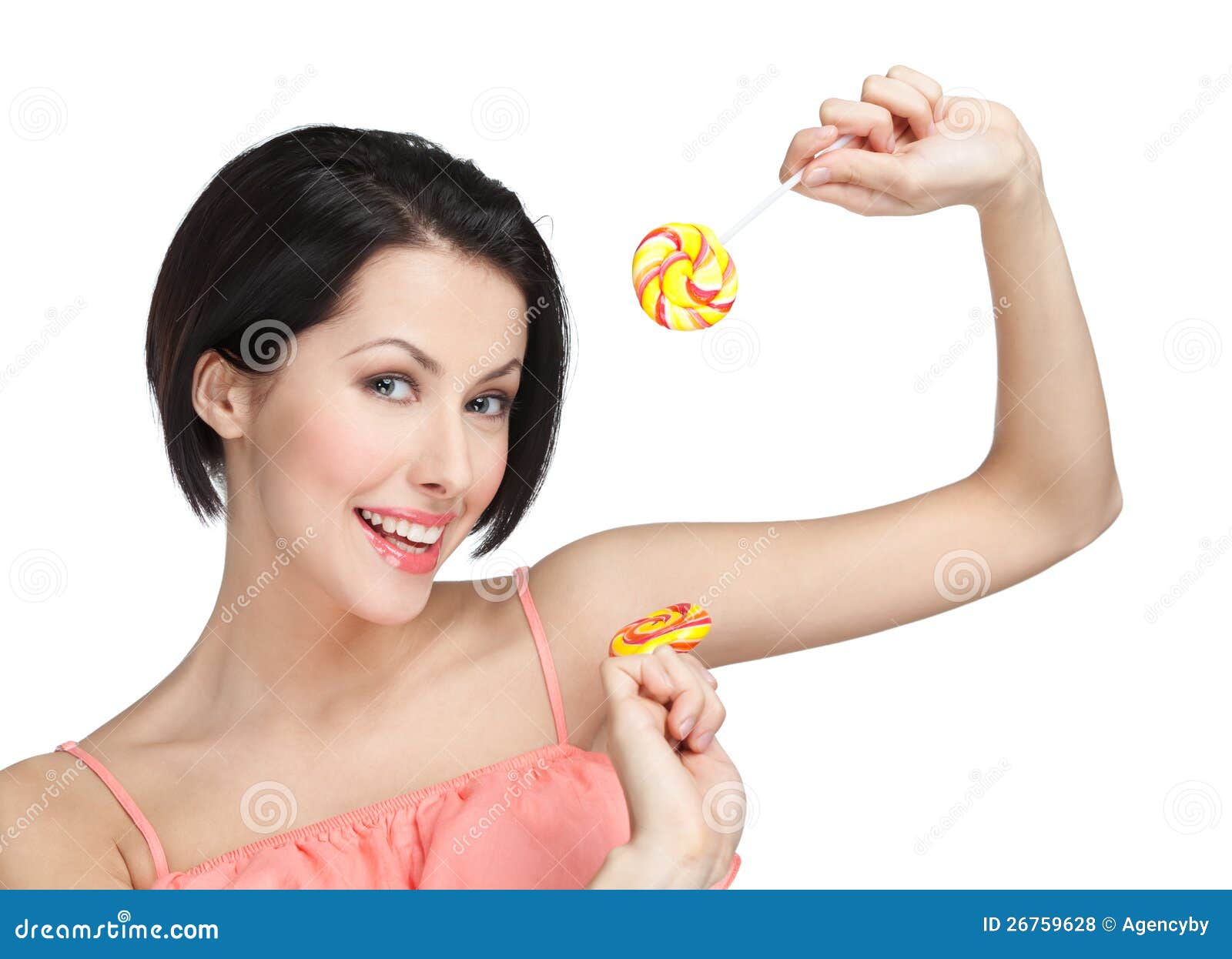 Woman with two candies stock photo. Image of girl, hold - 26759628