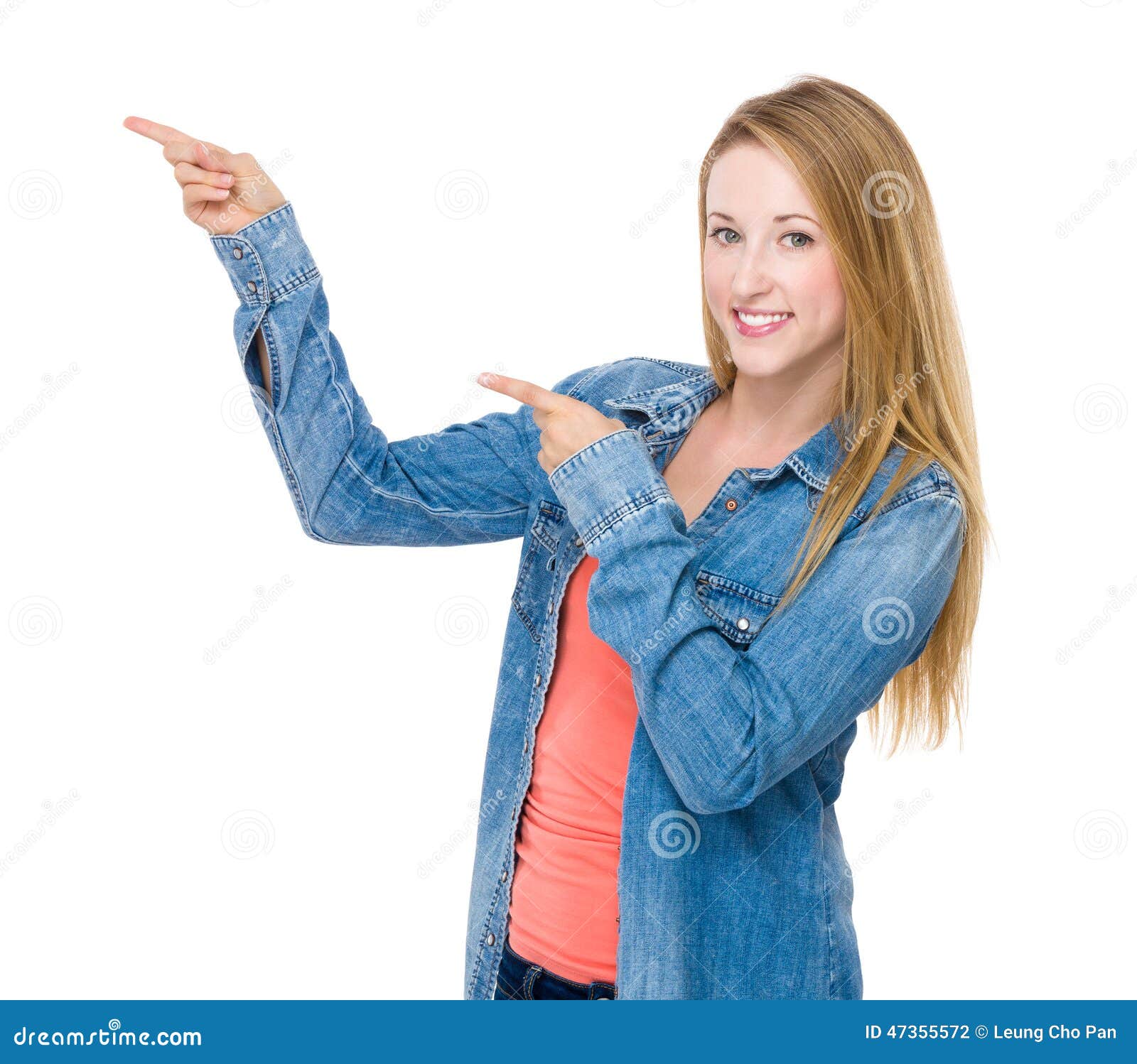Woman with Two Finger Point Up Stock Photo - Image of female, person ...