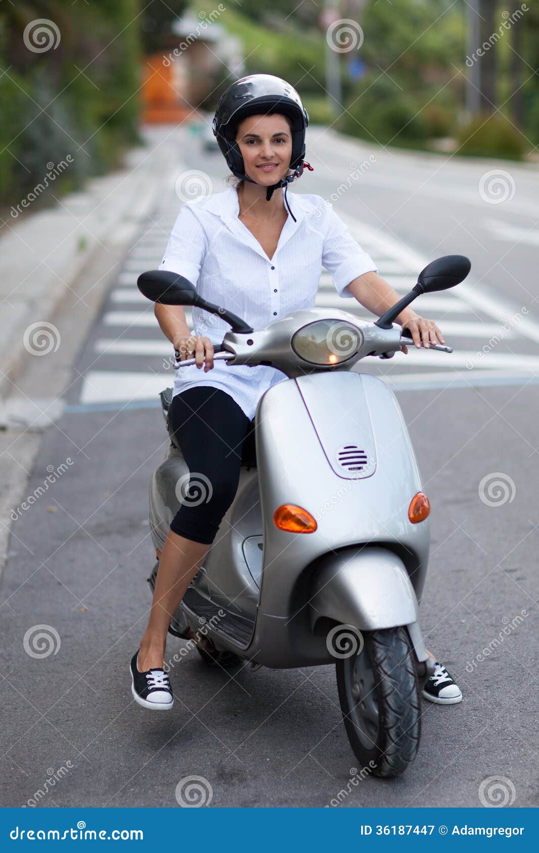 Woman on two wheels stock image. Image of moped, motorcycle - 36187447