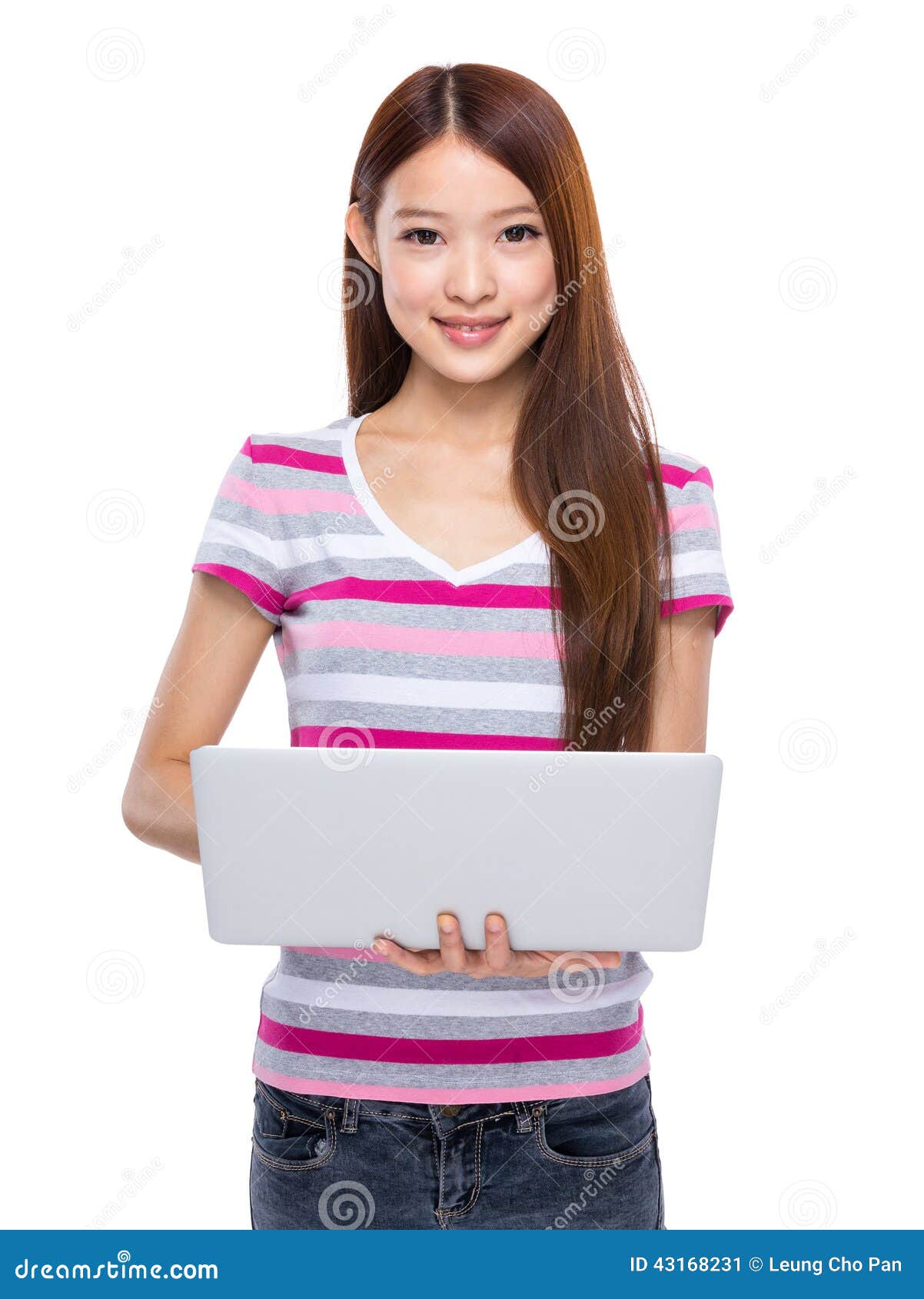 Woman Type on Notebook Computer Stock Image - Image of portable, shirt ...