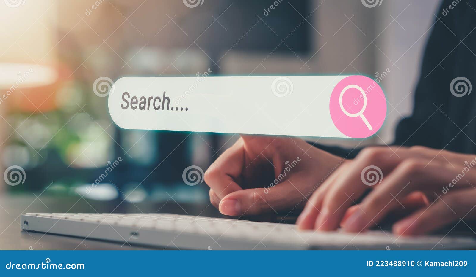 Woman Type Text on the Keyboard and Searching Browsing Internet Button ...