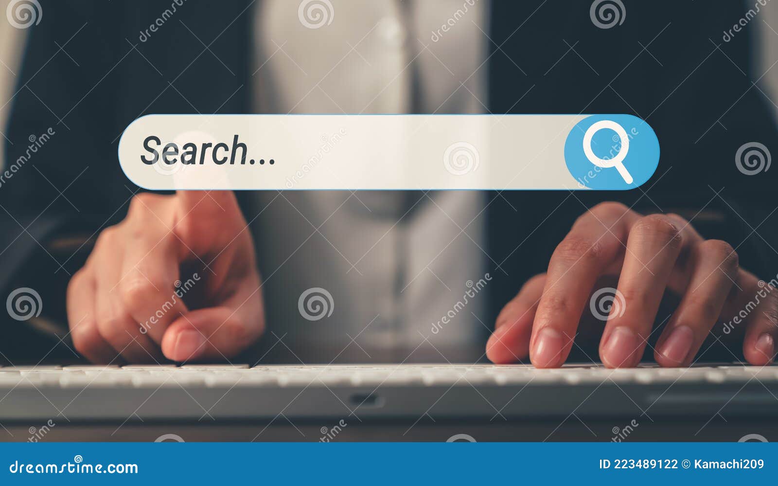 Woman Type Text on the Keyboard and Searching Browsing Internet Button ...