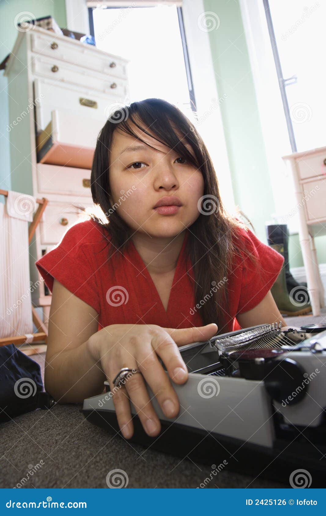 Woman with typewriter. stock photo. Image of pretty, american - 2425126